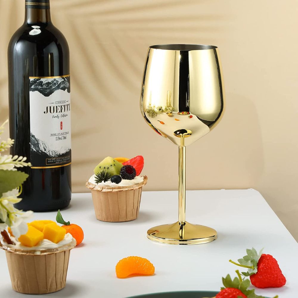 abrazo Stainless Steel Wine Glasses 350 ml set of 2 Unbreakable Wine Abrazo